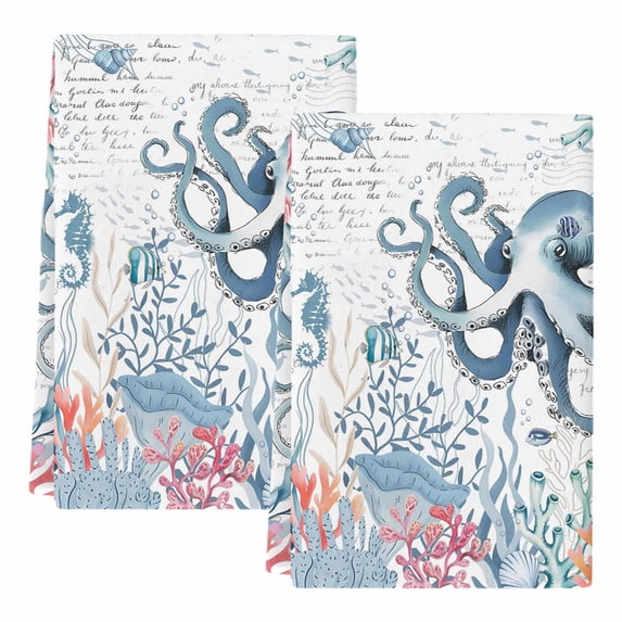 Dish Towels, Ocean Octopus Absorbent Kitchen Towels 2 PCS, Coral Shell ...