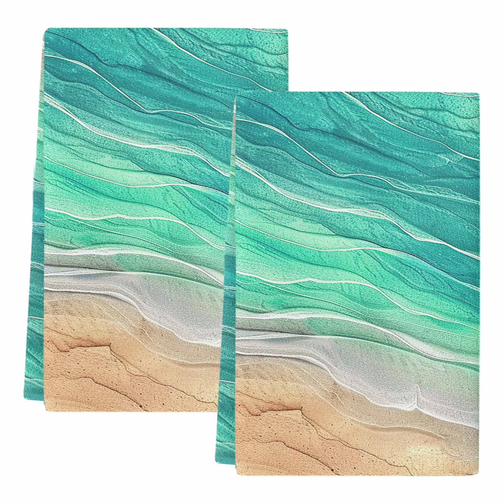 Dish Towels, Ocean Wave Absorbent Kitchen Towels 2 PCS, Ombre Teal ...
