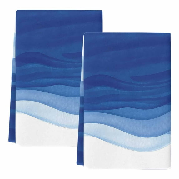 Dish Towels, Ombre Blue Waves Absorbent Kitchen Towels 2 PCS, Abstract ...