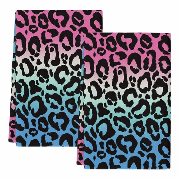 Dish Towels, Ombre Leopard Absorbent Kitchen Towels 2 PCS, Pink Blue ...