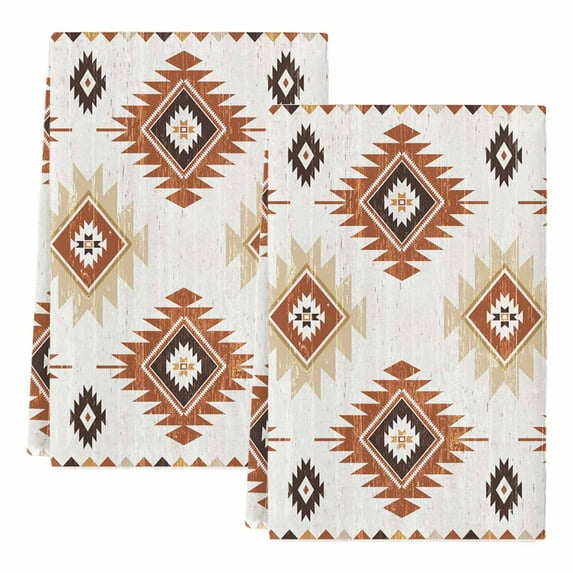 Dish Towels, Orange Boho Aztec Absorbent Kitchen Towels 2 PCS ...