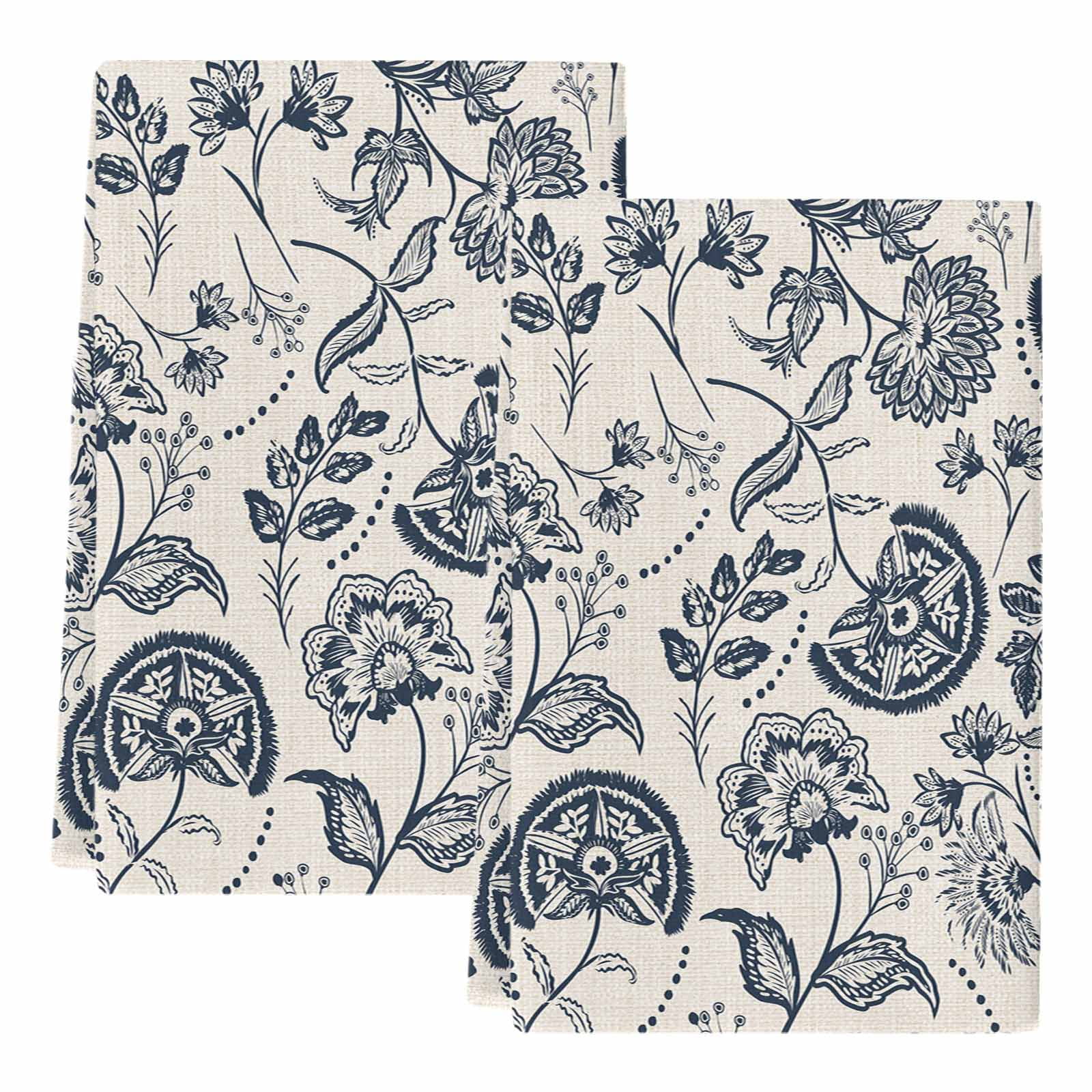 Dish Towels, Pastoral Flowers Blue Absorbent Kitchen Towels 2 PCS ...