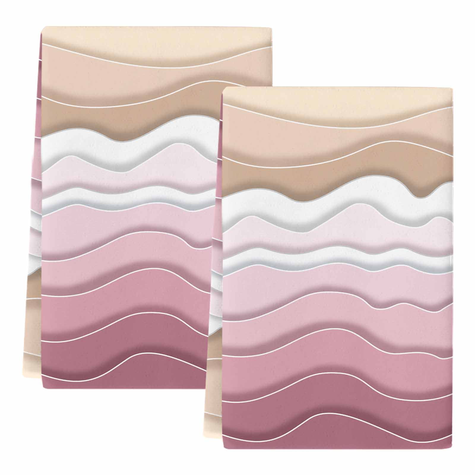 Dish Towels, Pink Beach Waves Absorbent Kitchen Towels 2 PCS, Abstract ...