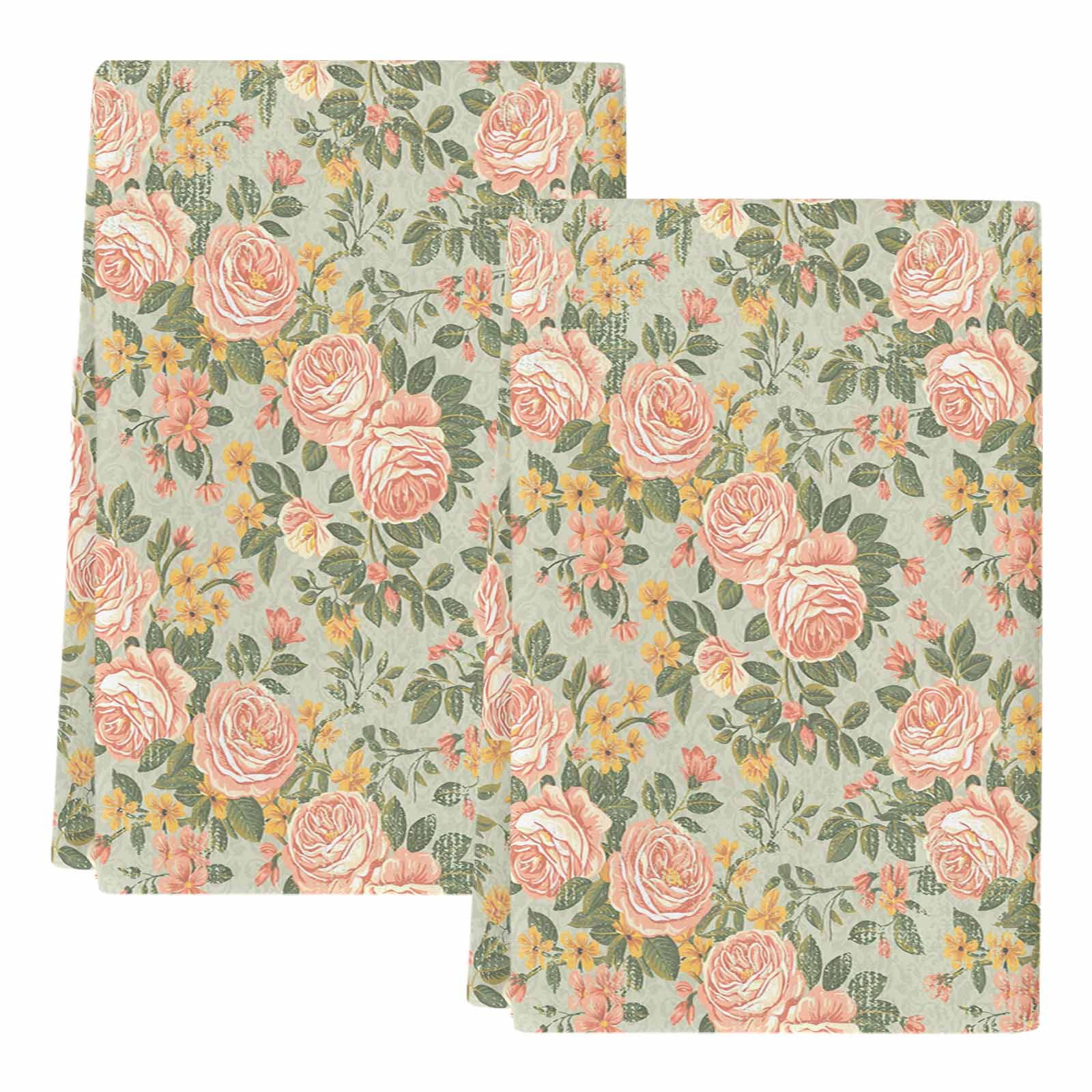 Dish Towels, Pink Camellia Floral Absorbent Kitchen Towels 2 PCS ...