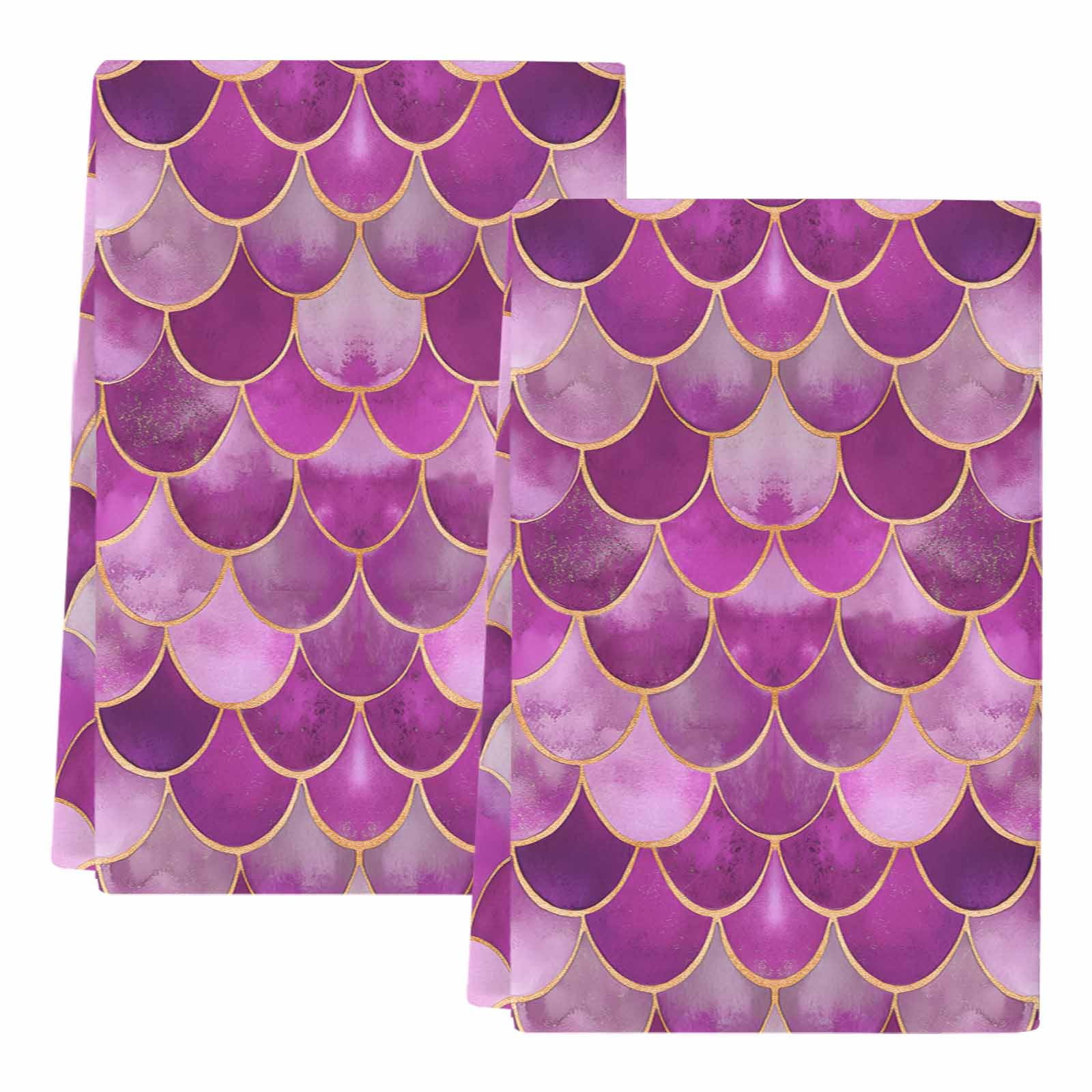 Dish Towels, Pink Mermaid Scales Absorbent Kitchen Towels 2 PCS, Gold ...