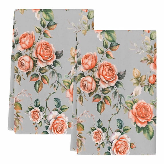 Dish Towels, Pink Rose Absorbent Kitchen Towels 2 PCS, Leaf Floral ...
