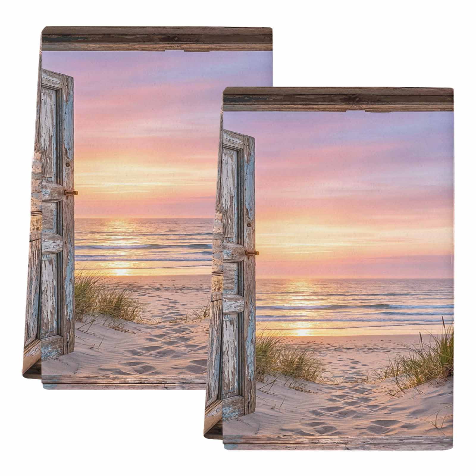 Dish Towels, Pink Sunset Beach Absorbent Kitchen Towels 2 PCS, Vintage ...