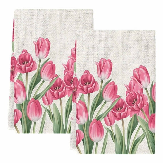 Dish Towels, Pink Tulip Flower Absorbent Kitchen Towels 2 PCS, Spring ...
