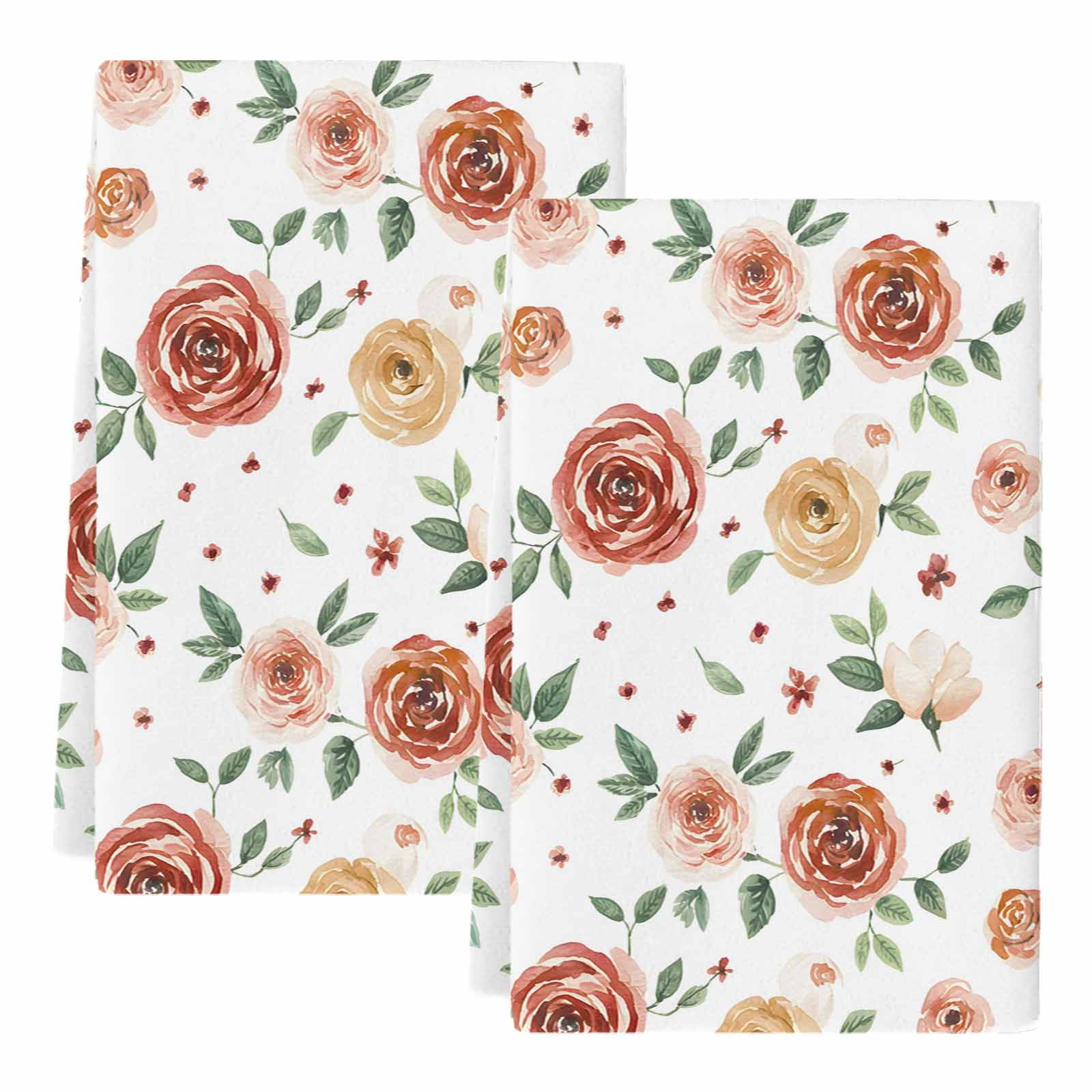 Dish Towels, Pink Yellow Rose Absorbent Kitchen Towels 2 PCS ...