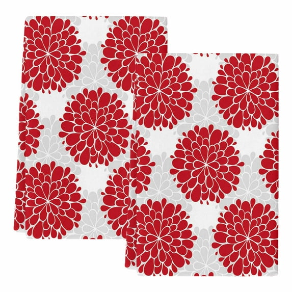 Dish Towels, Red Dahlia Flowers Absorbent Kitchen Towels 2 PCS, Grey ...