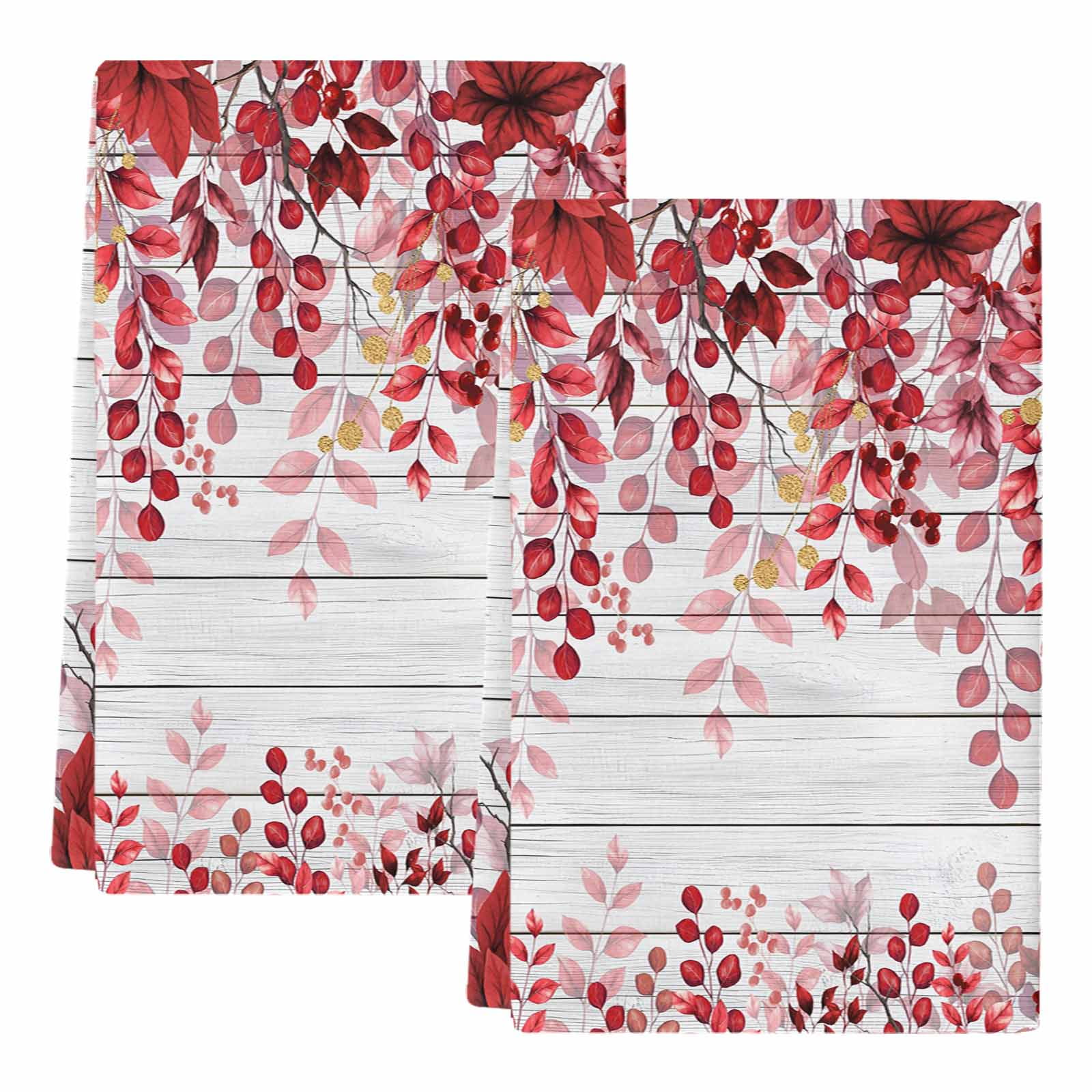 Dish Towels, Red Eucalyptus Leaves Absorbent Kitchen Towels 2 PCS ...