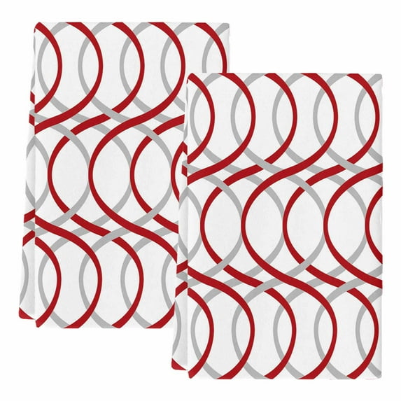 Dish Towels, Red Geometric Lines Absorbent Kitchen Towels 2 PCS, Grey ...