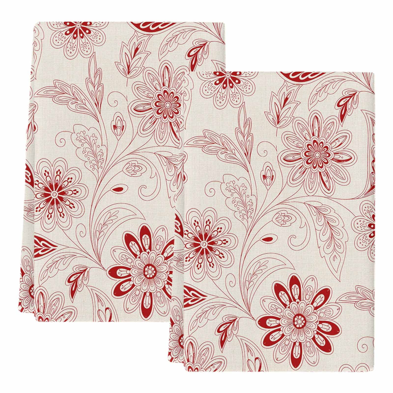 Dish Towels, Red Paisley Pattern Absorbent Kitchen Towels 2 PCS, Boho ...