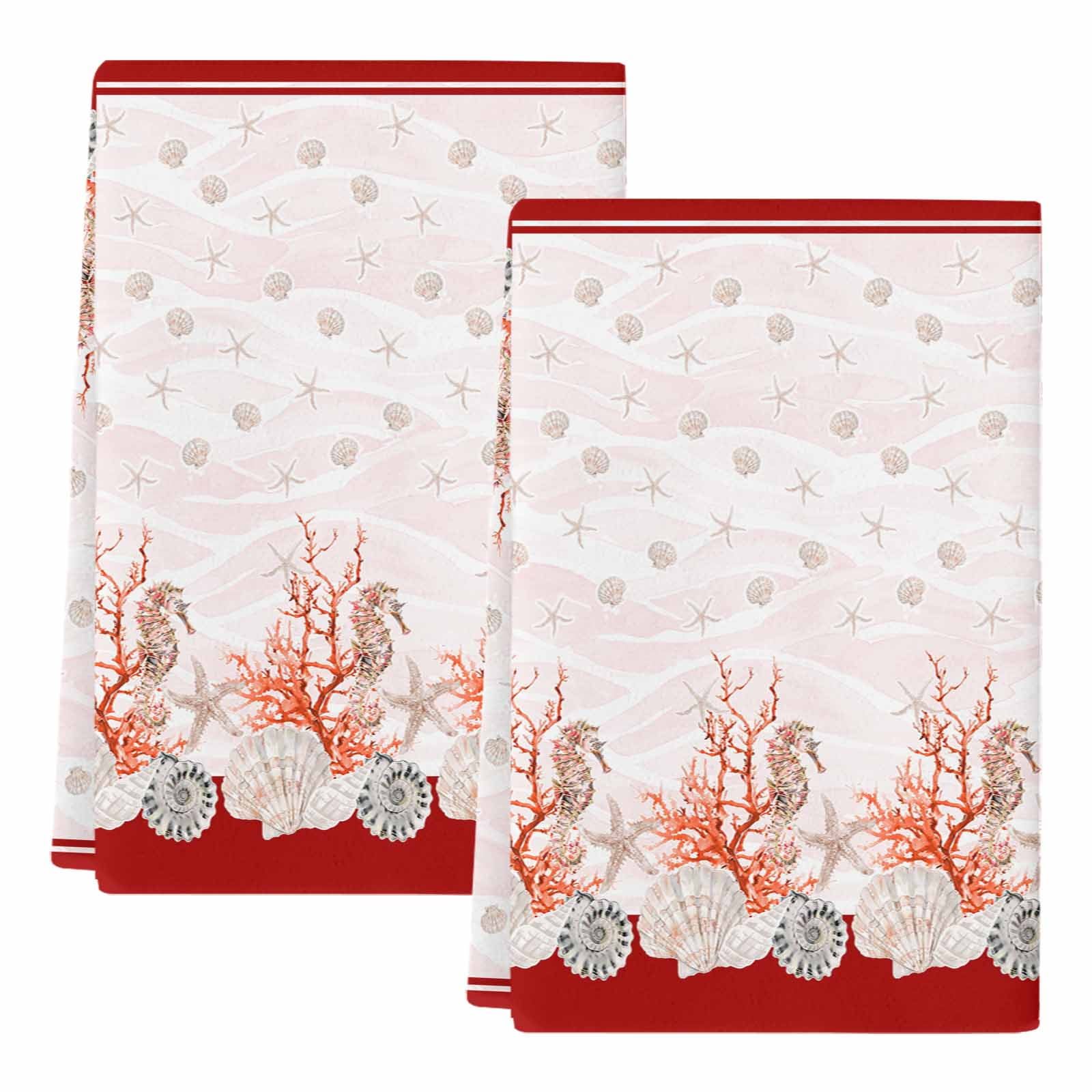 Dish Towels, Red Starfish Absorbent Kitchen Towels 2 PCS, Coral Shell ...