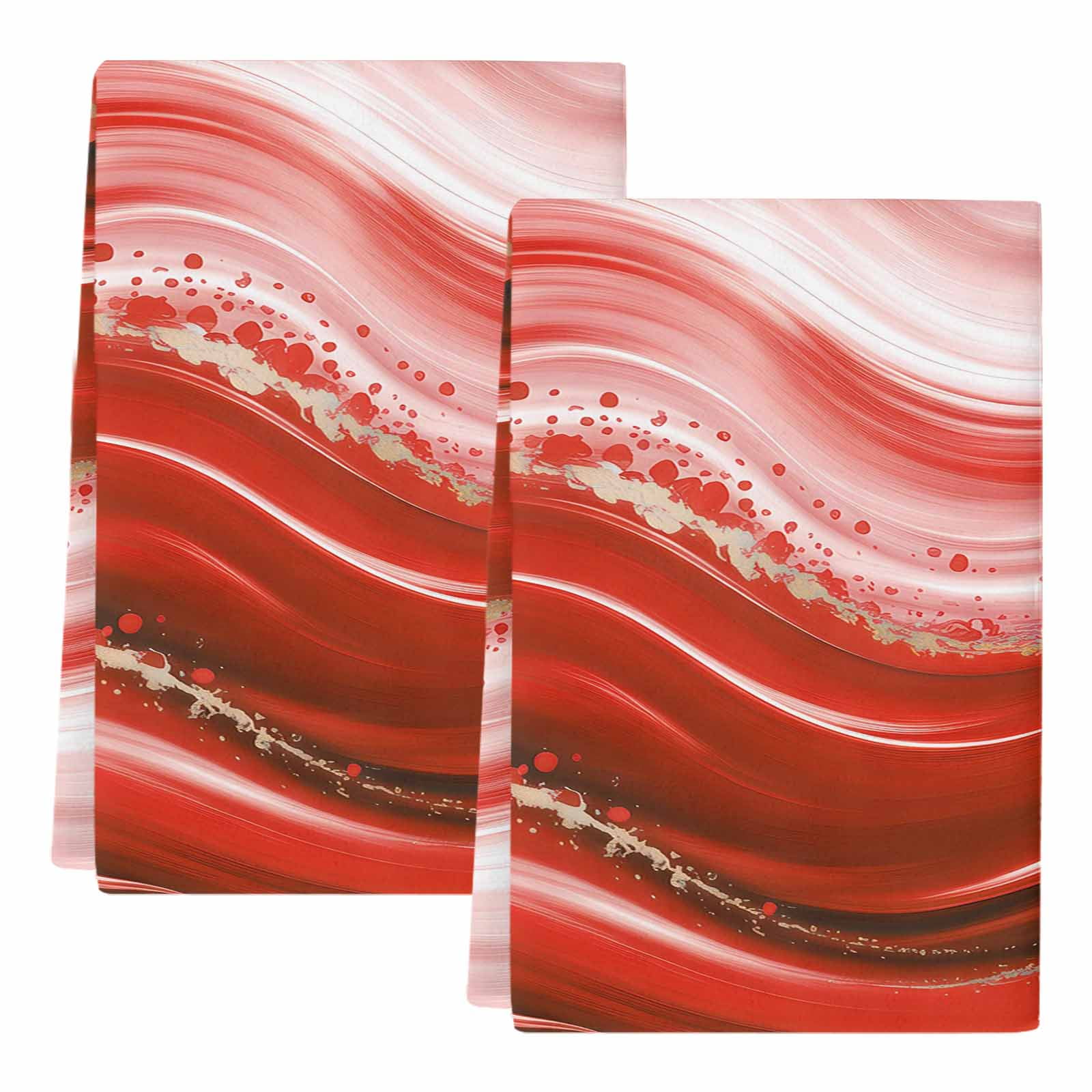 Dish Towels, Red Waves Absorbent Kitchen Towels 2 PCS, Ombre Abstract ...