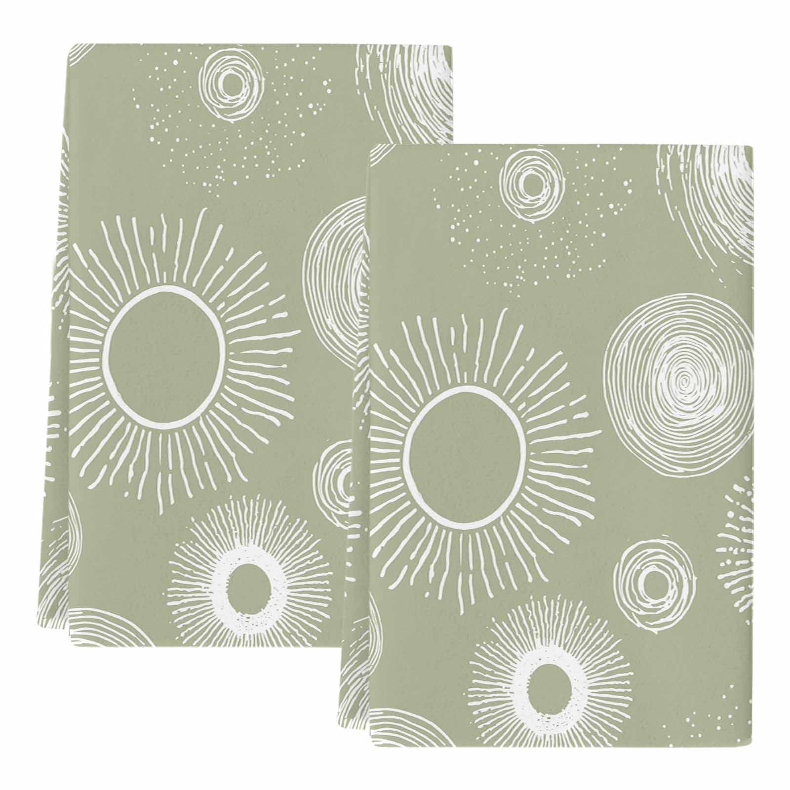 Dish Towels, Sage Green Circle Absorbent Kitchen Towels 2 PCS, Lines ...