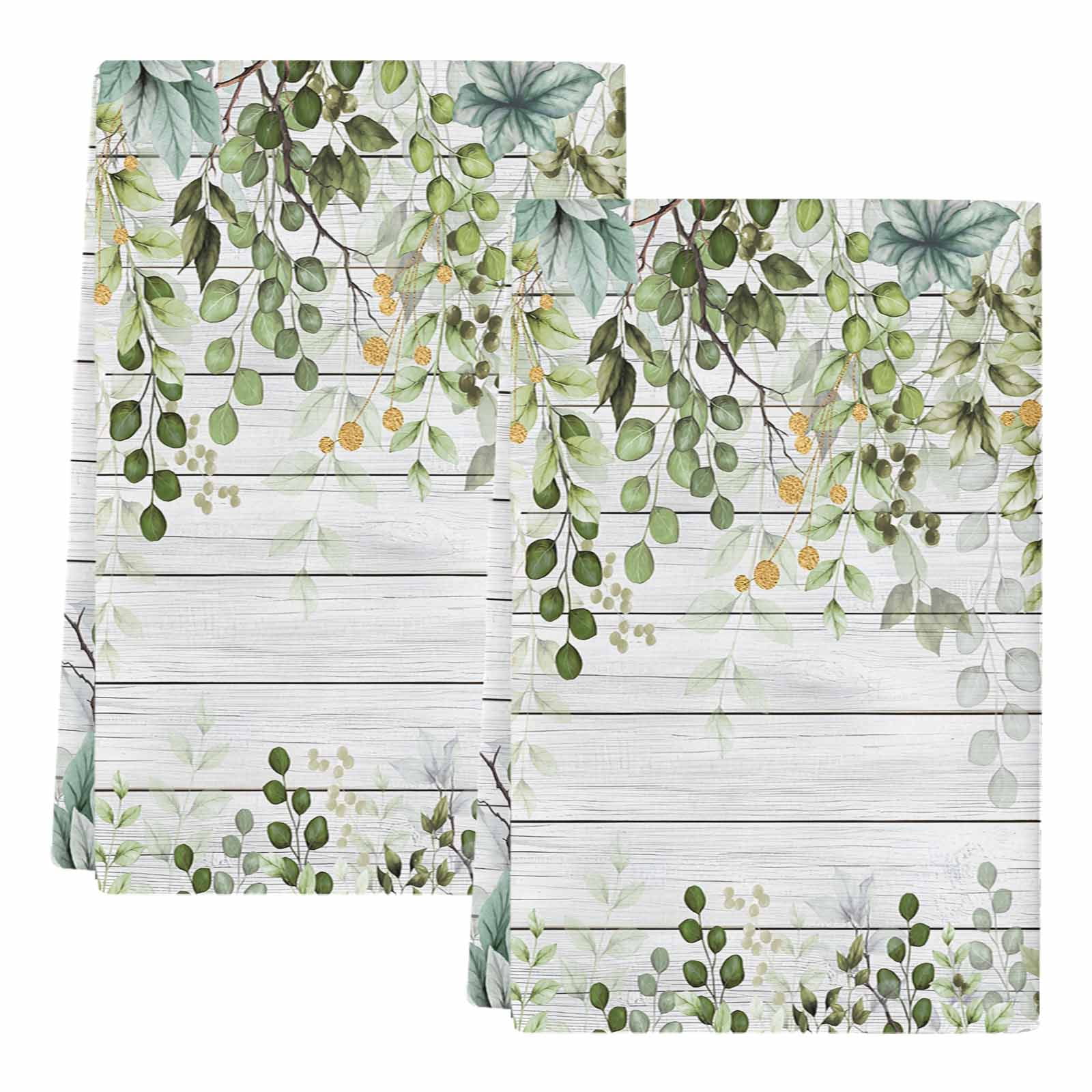 Dish Towels, Sage Green Eucalyptus Leaves Absorbent Kitchen Towels 2 ...
