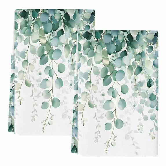 Dish Towels, Sage Green Eucalyptus Leaves Absorbent Kitchen Towels 2 ...