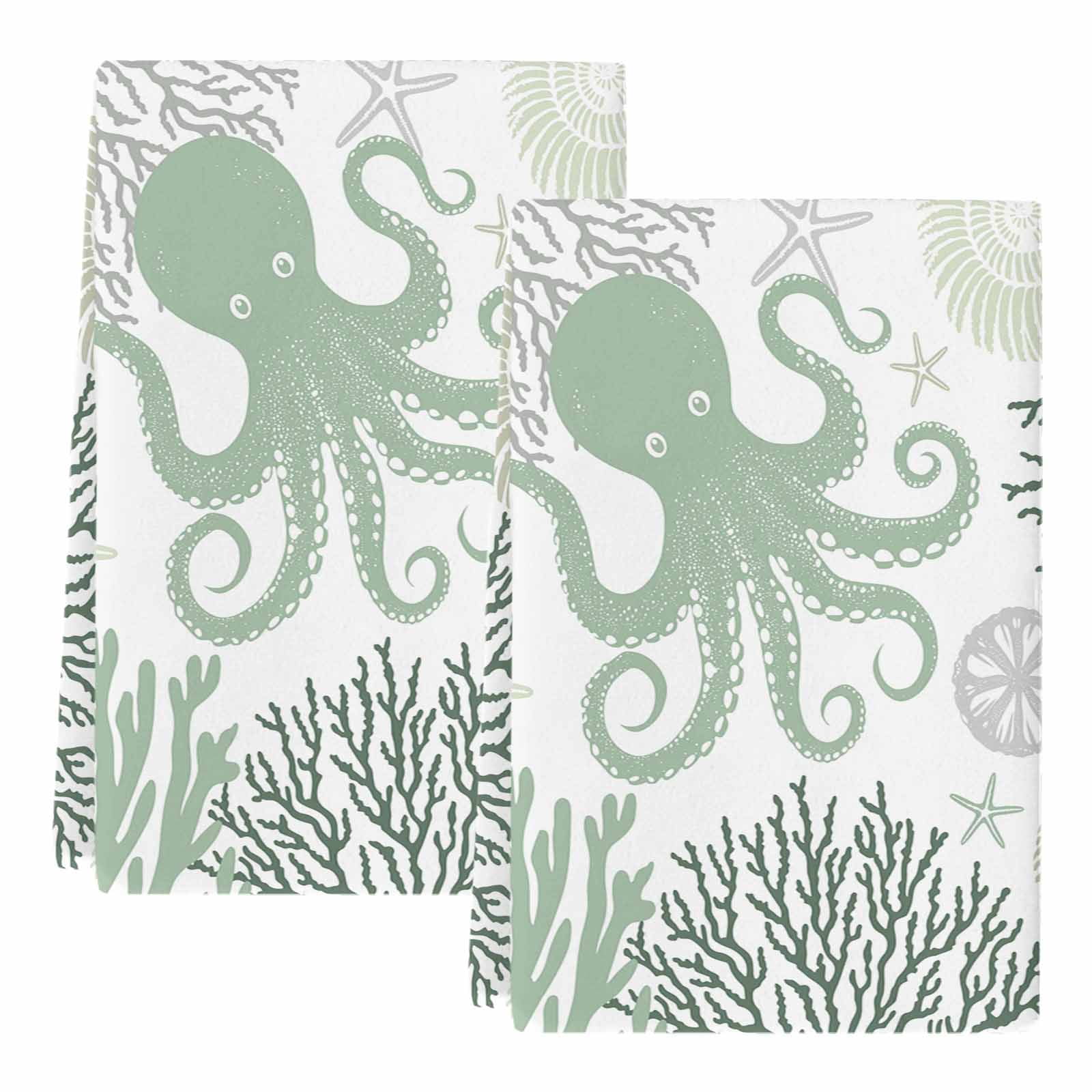 Dish Towels, Sage Green Octopus Absorbent Kitchen Towels 2 PCS, Coral ...