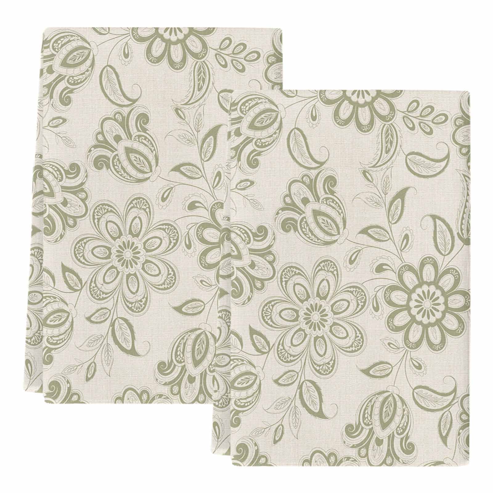 Dish Towels, Sage Green Paisley Floral Absorbent Kitchen Towels 2 PCS ...