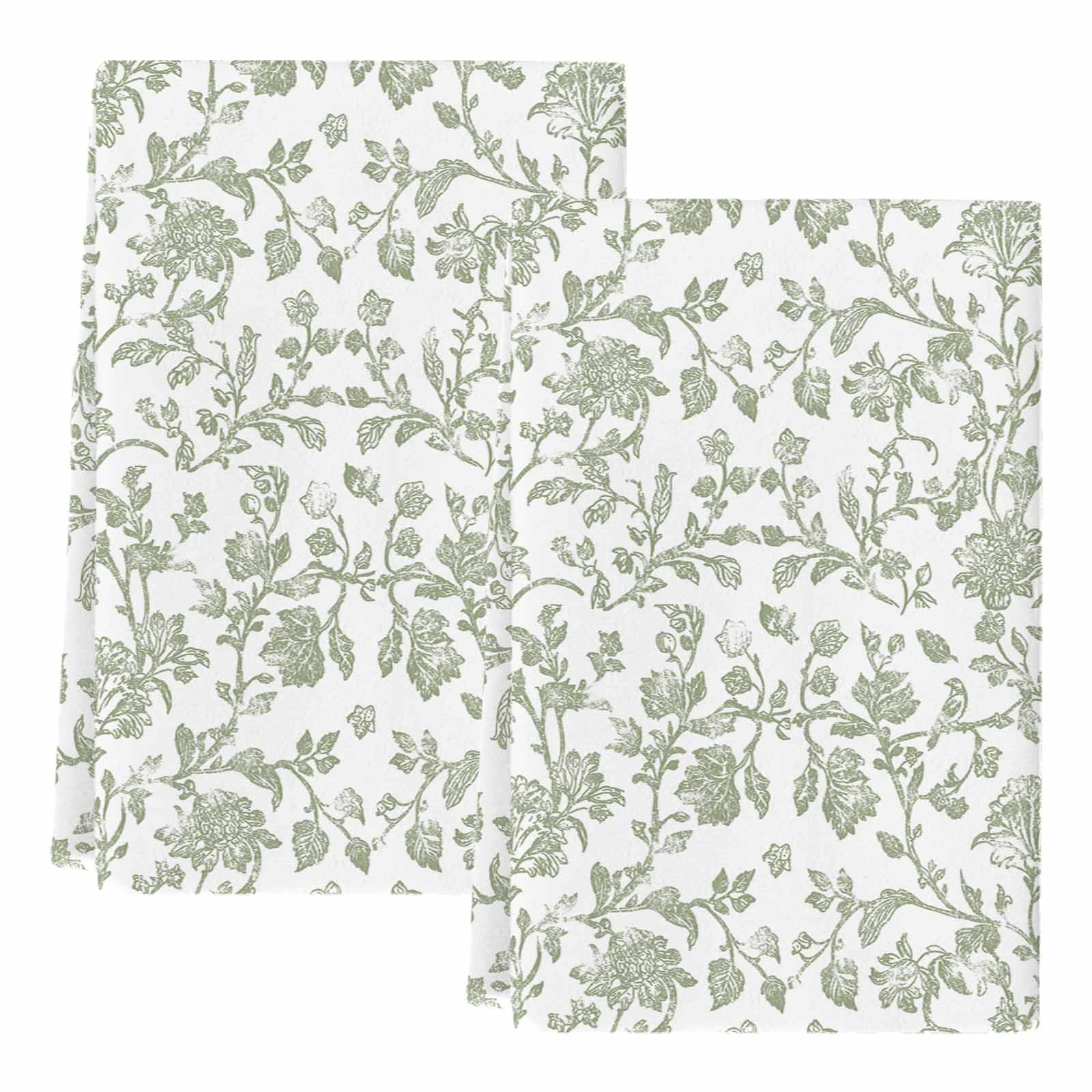 Dish Towels, Sage Green Pastoral Flower Absorbent Kitchen Towels 2 PCS ...
