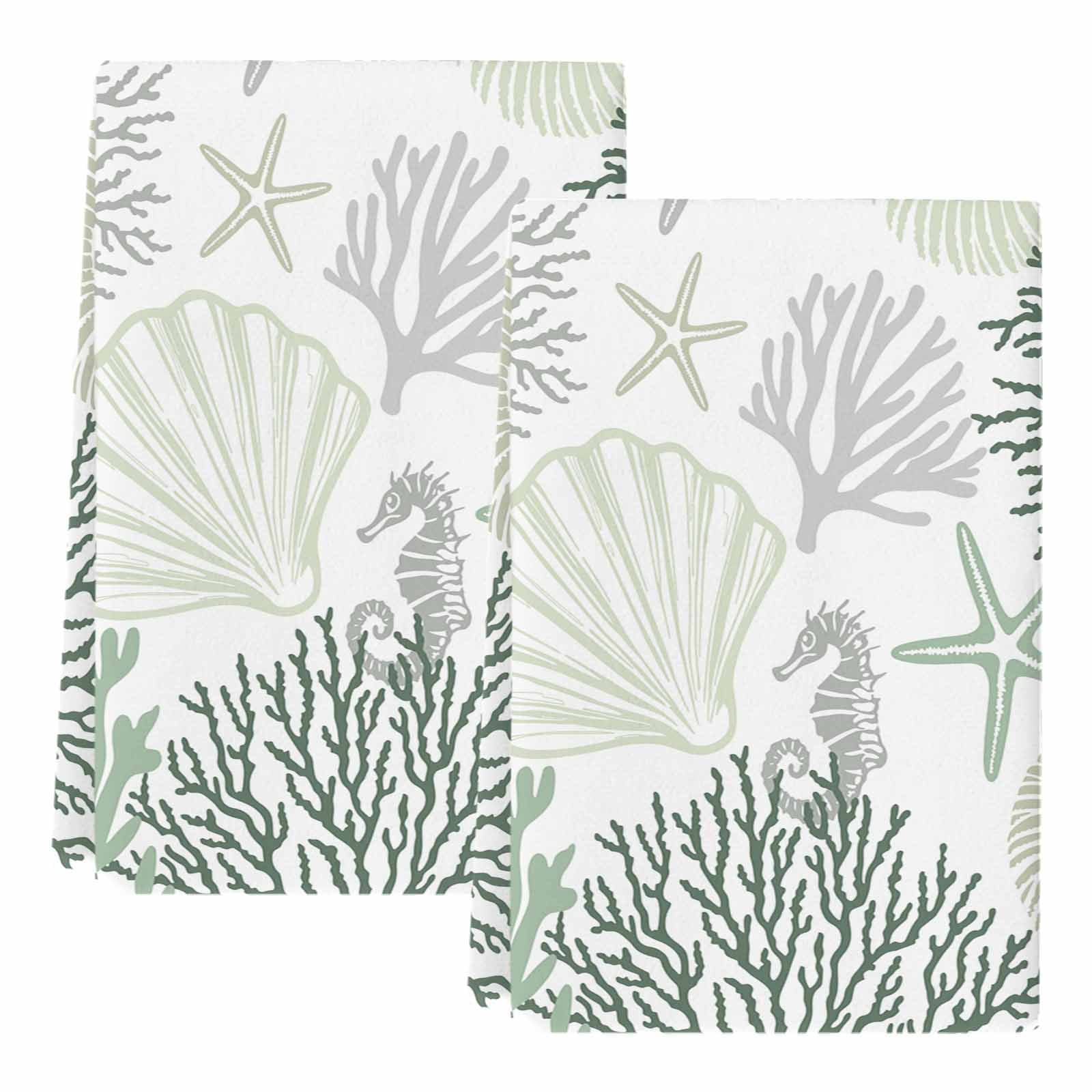Dish Towels, Sage Green Shell Absorbent Kitchen Towels 2 PCS, Starfish ...