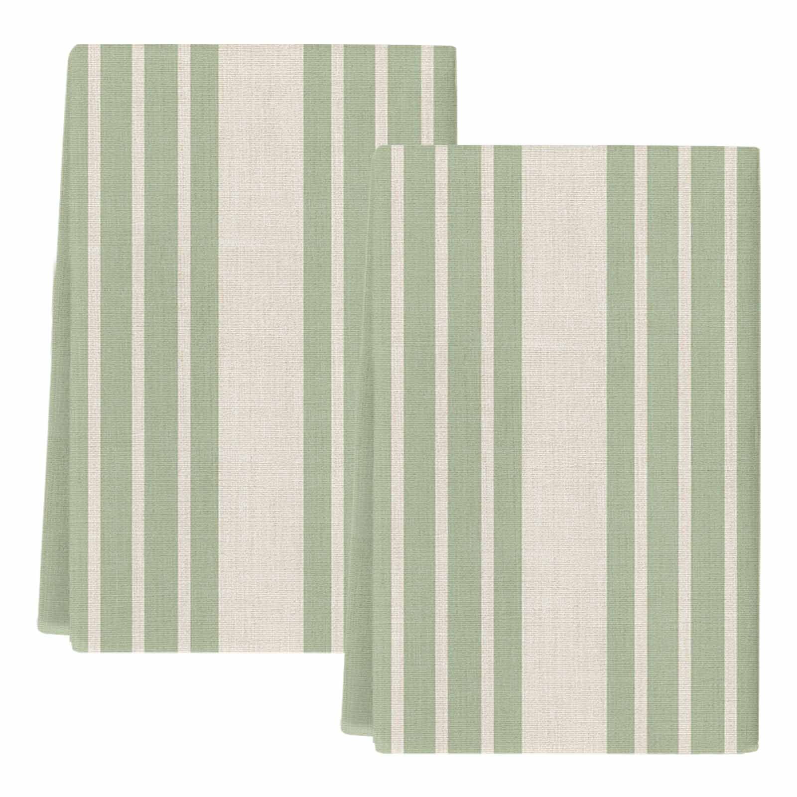 Dish Towels, Sage Green Vertical Stripes Absorbent Kitchen Towels 2 PCS ...