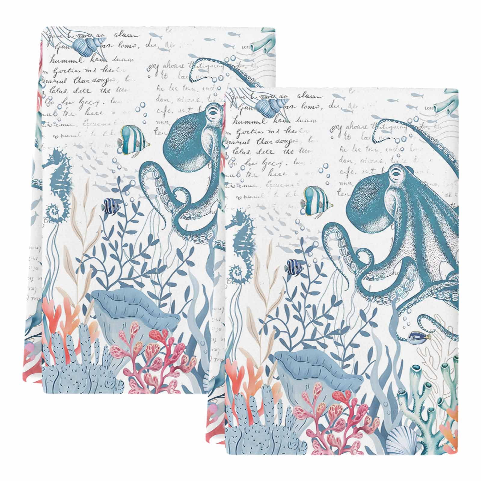 Dish Towels, Sea Octopus Absorbent Kitchen Towels 2 PCS, Coral Shell ...