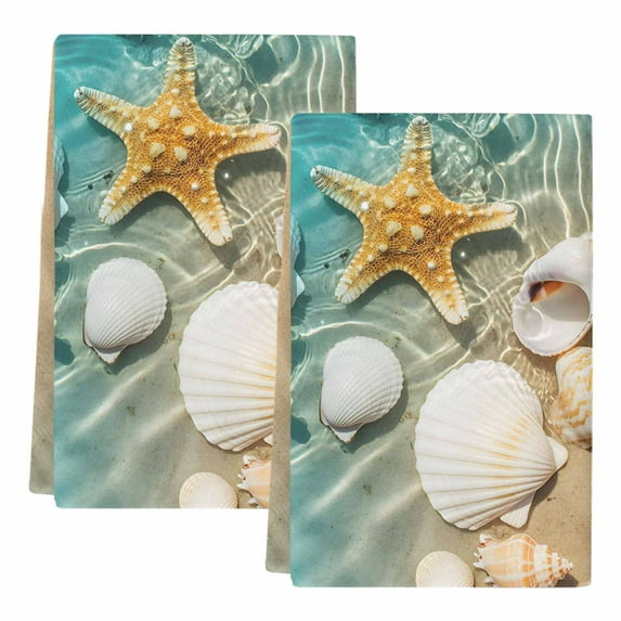 Dish Towels, Shell Starfish Absorbent Kitchen Towels 2 PCS, Teal Blue ...