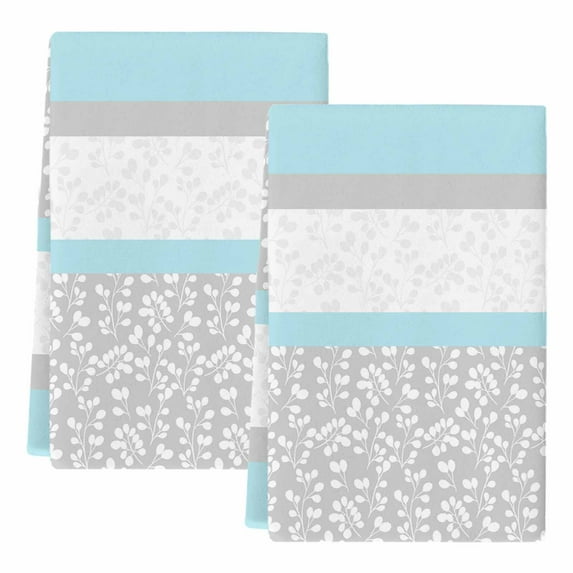 Dish Towels, Sky Blue Grey Leaves Absorbent Kitchen Towels 2 PCS ...