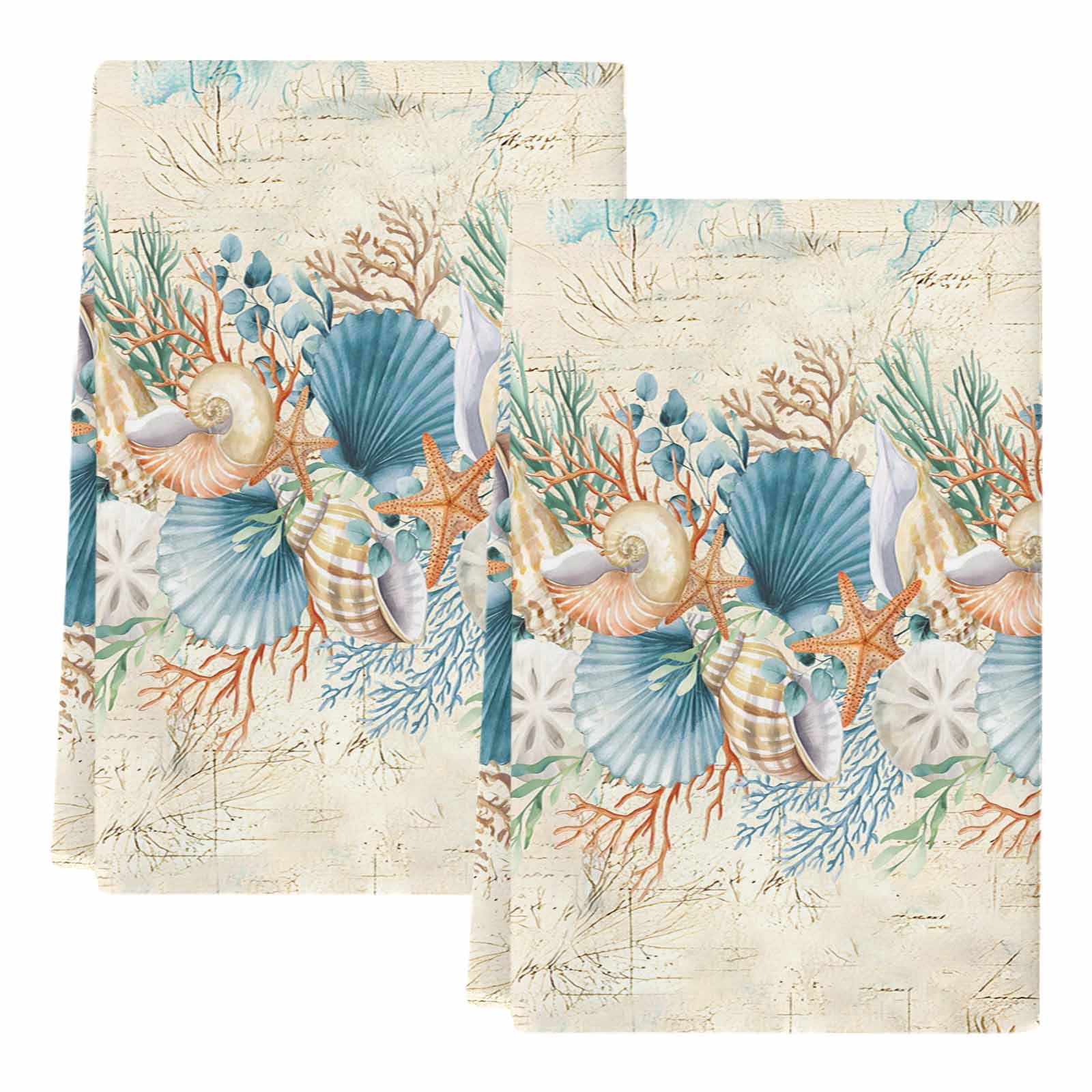 Dish Towels, Starfish Conch Shell Absorbent Kitchen Towels 2 PCS, Ocean ...