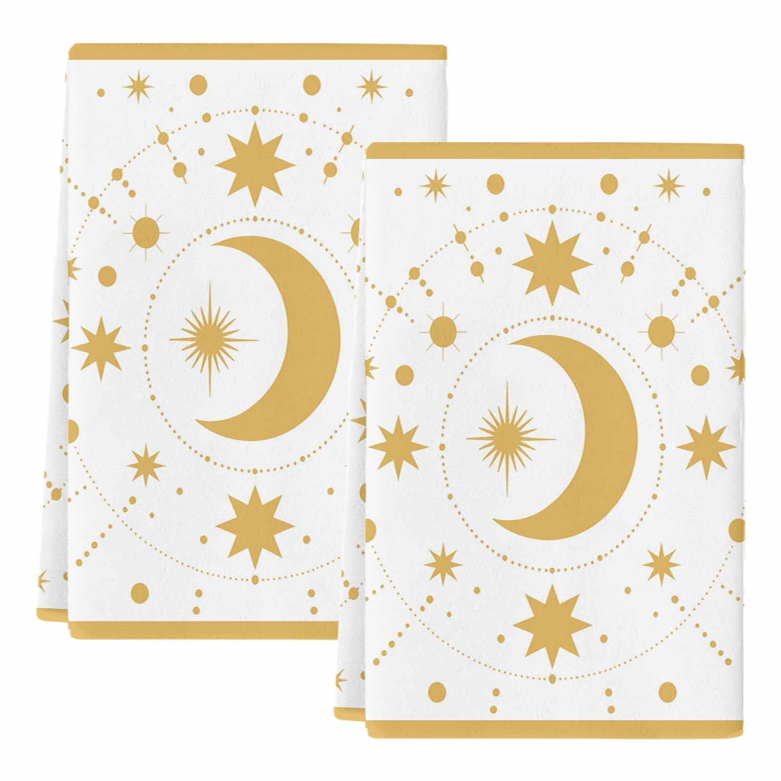 Dish Towels, Stars Moon Absorbent Kitchen Towels 2 PCS, Yellow Bohemian ...