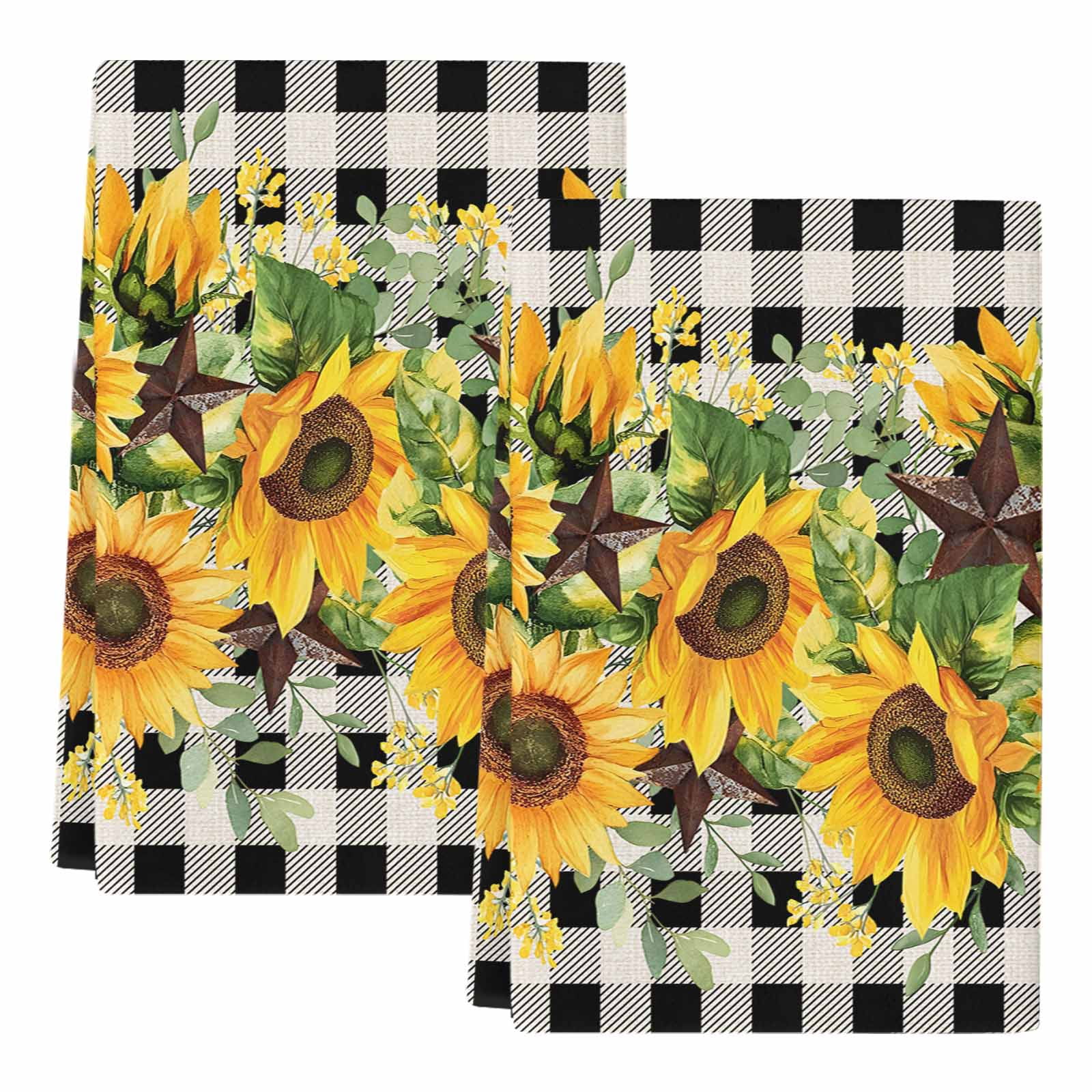 Dish Towels, Sunflower Absorbent Kitchen Towels 2 PCS, Texas Star Black ...
