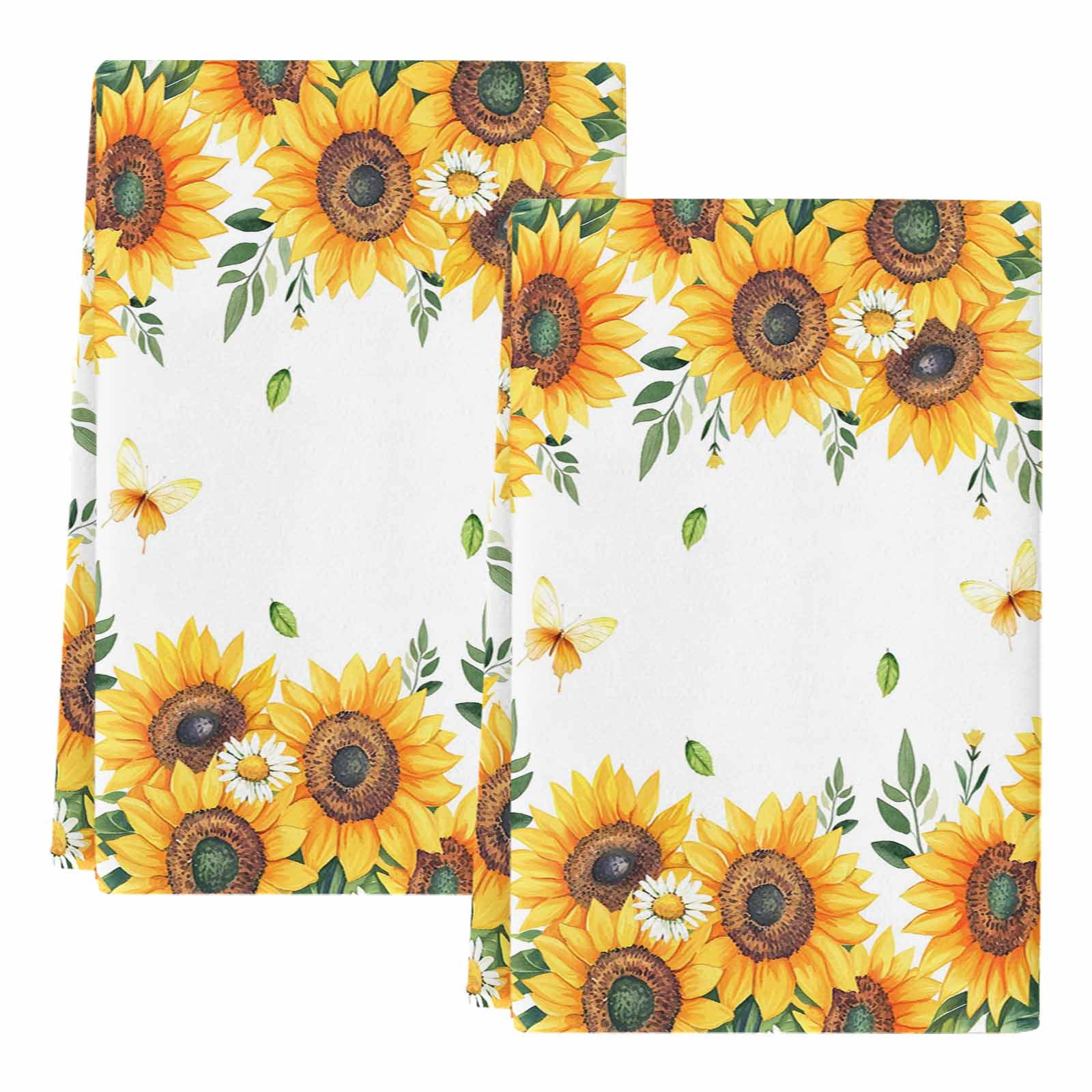 Dish Towels, Sunflower Absorbent Kitchen Towels 2 PCS, Yellow Daisy ...