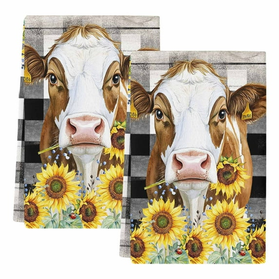 Dish Towels, Sunflower Cow Absorbent Kitchen Towels 2 PCS, Black ...
