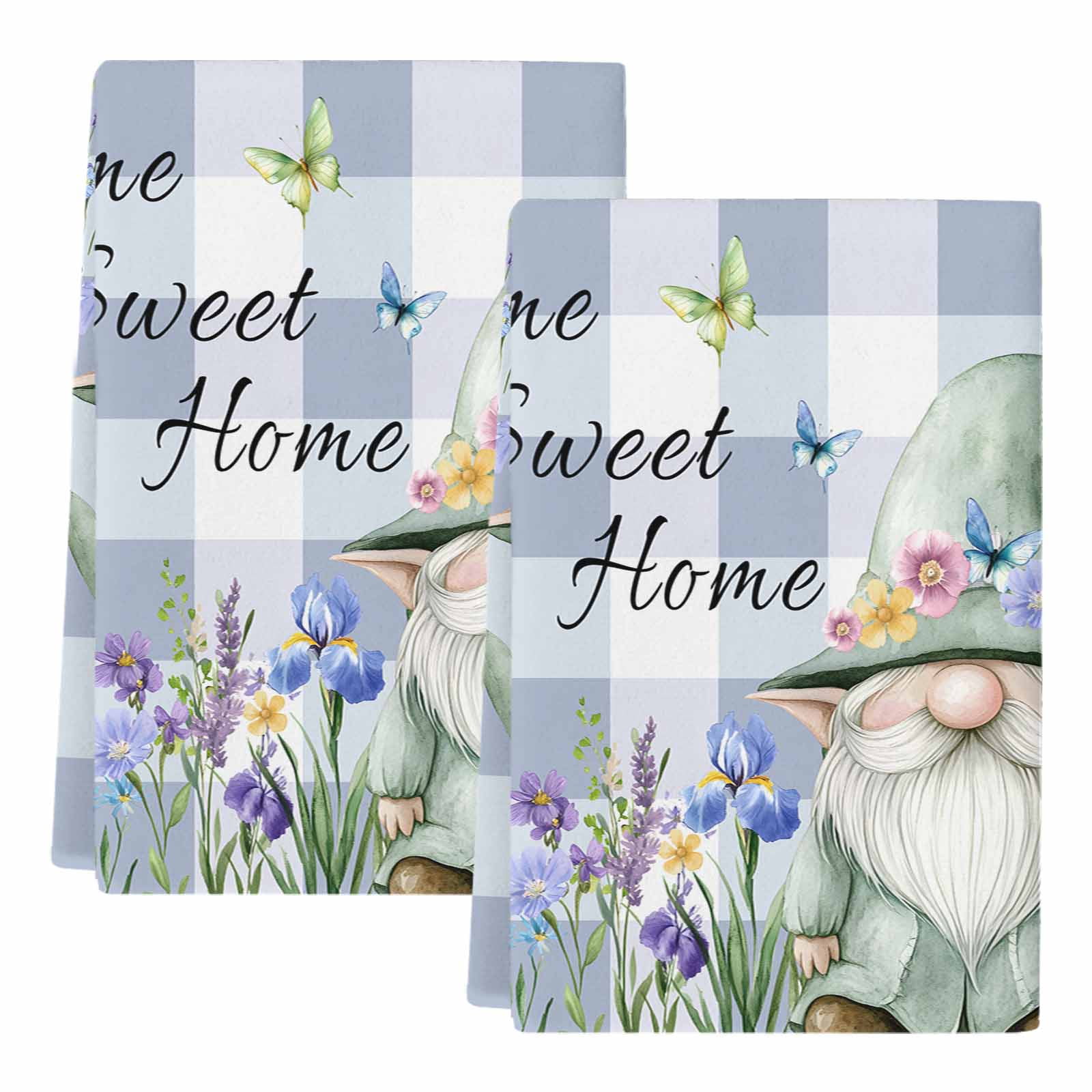 Dish Towels, Sweet Home Gnome Absorbent Kitchen Towels 2 PCS, Floral ...