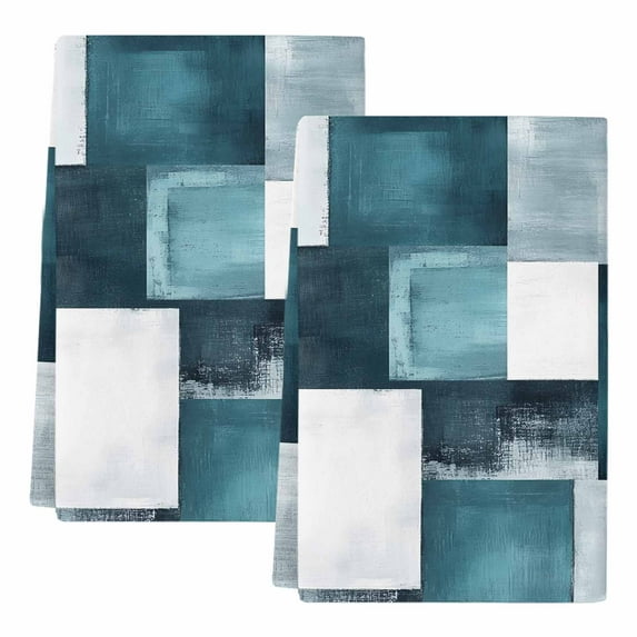 Dish Towels, Teal Blue Plaid Absorbent Kitchen Towels 2 PCS, Abstract ...