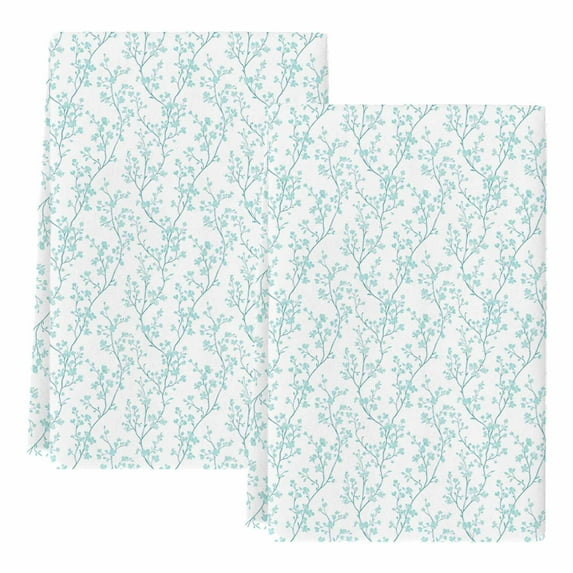 Dish Towels, Teal Flower Absorbent Kitchen Towels 2 PCS, Floral Tree ...