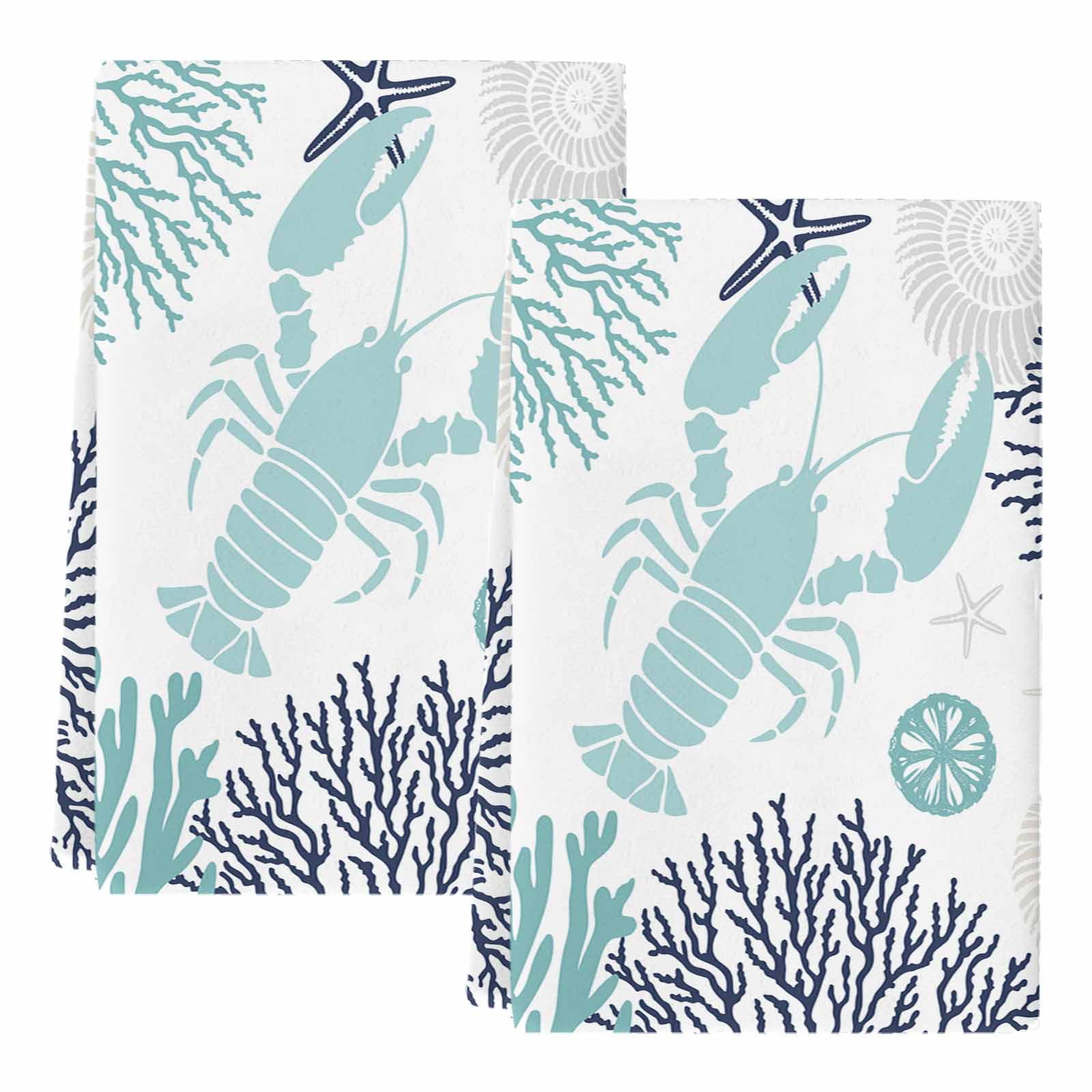 Dish Towels, Teal Lobster Absorbent Kitchen Towels 2 PCS, Coral ...