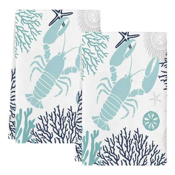 Dish Towels, Teal Lobster Absorbent Kitchen Towels 2 PCS, Coral ...