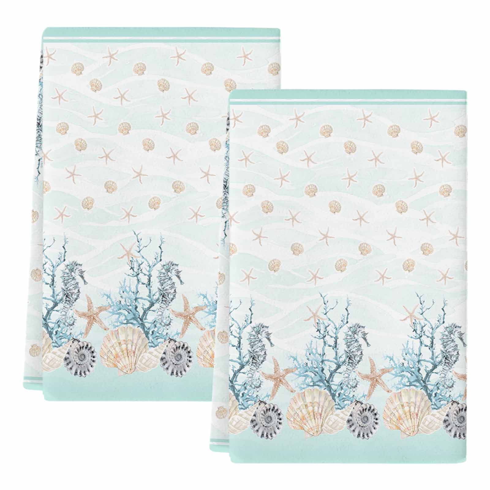 Dish Towels, Teal Starfish Absorbent Kitchen Towels 2 PCS, Coral Shell ...