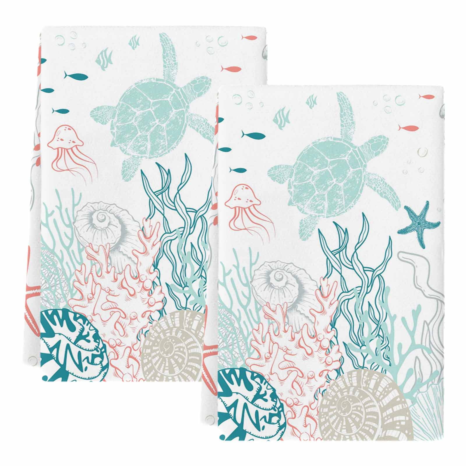 Dish Towels, Teal Turtle Shell Absorbent Kitchen Towels 2 PCS, Coral ...