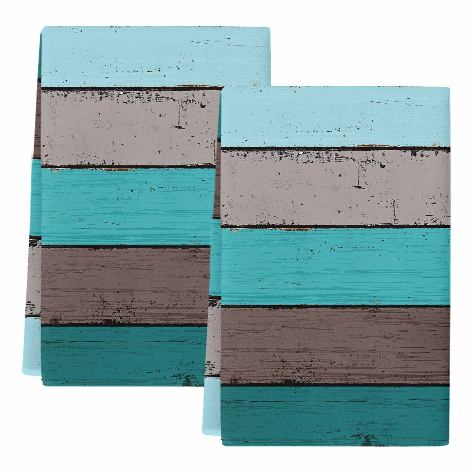 Dish Towels, Teal Wood Grain Absorbent Kitchen Towels 2 PCS, Rustic ...