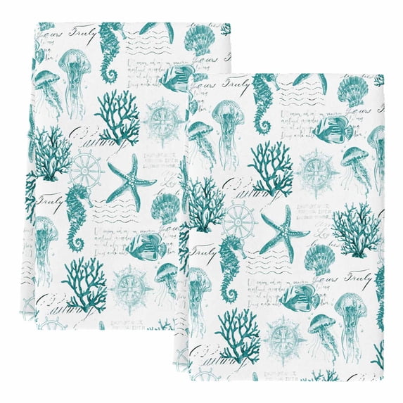 Dish Towels, Turquoise Jellyfish Absorbent Kitchen Towels 2 PCS, Coral ...