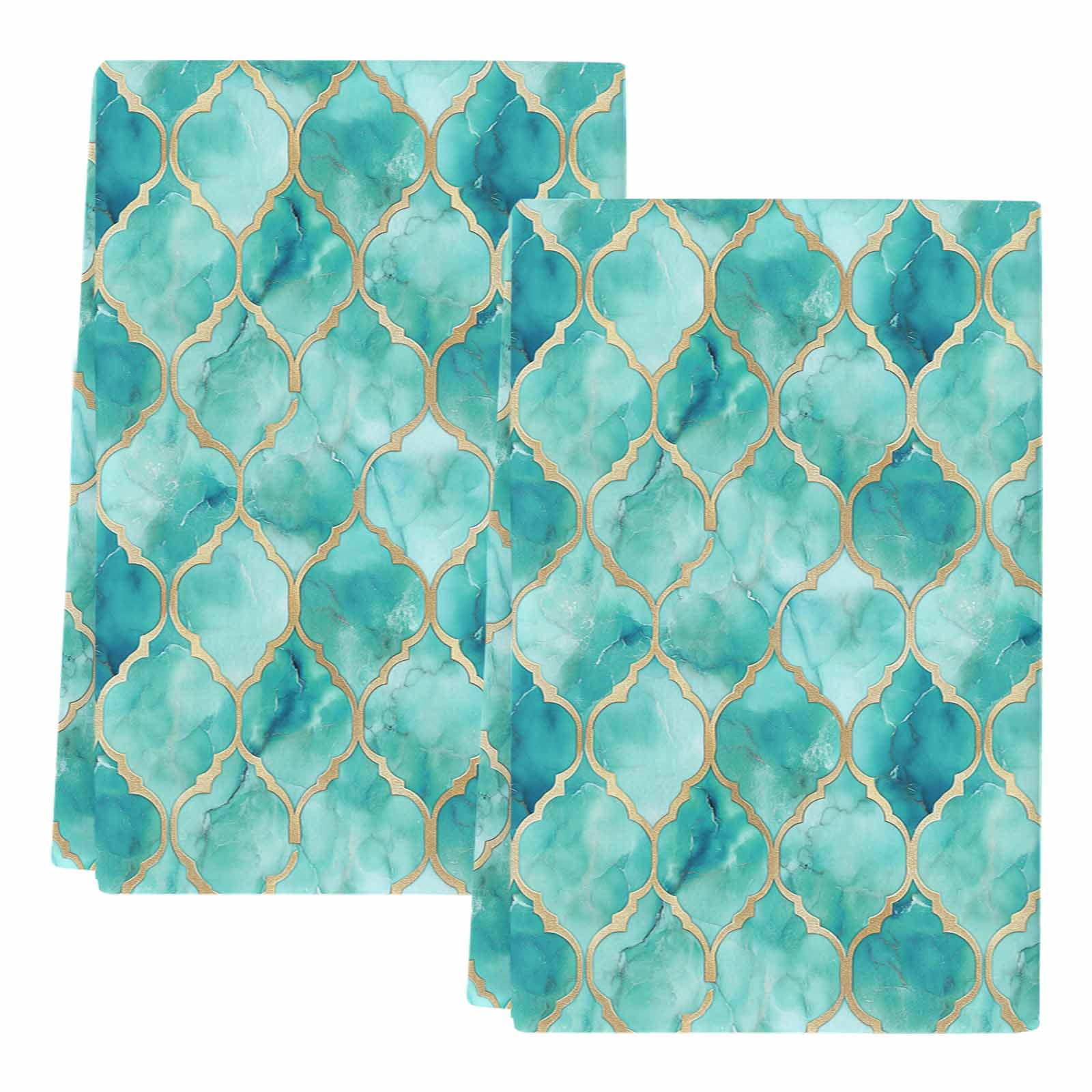 Dish Towels, Turquoise White Marble Absorbent Kitchen Towels 2 PCS ...