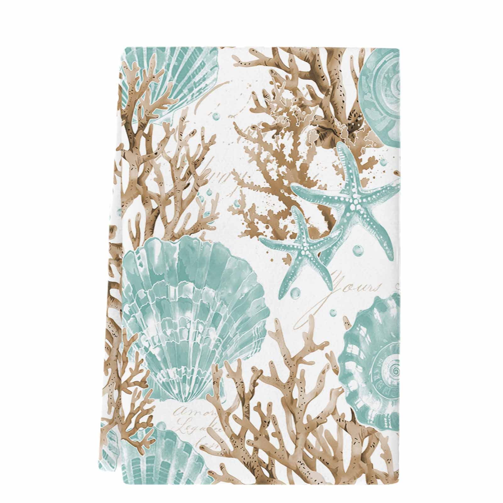 Dish Towels, Watercolor Coastal Absorbent Kitchen Towels 1 PC, Coral ...