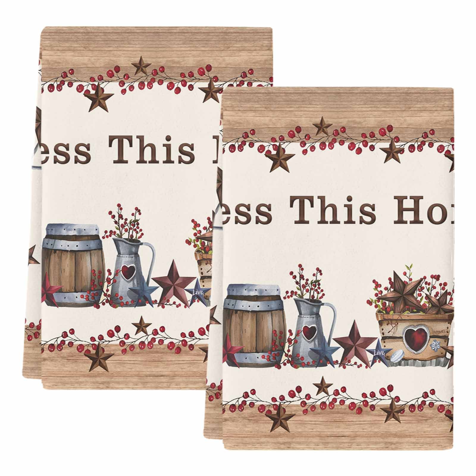 Dish Towels, Western Texas Star Wood Absorbent Kitchen Towels 2 PCS ...