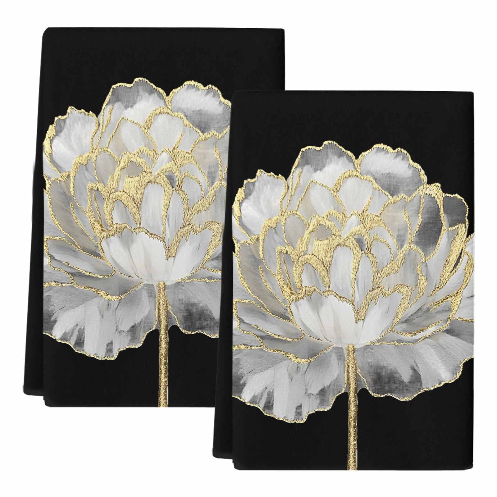 Dish Towels, White Black Flower Absorbent Kitchen Towels 2 PCS ...