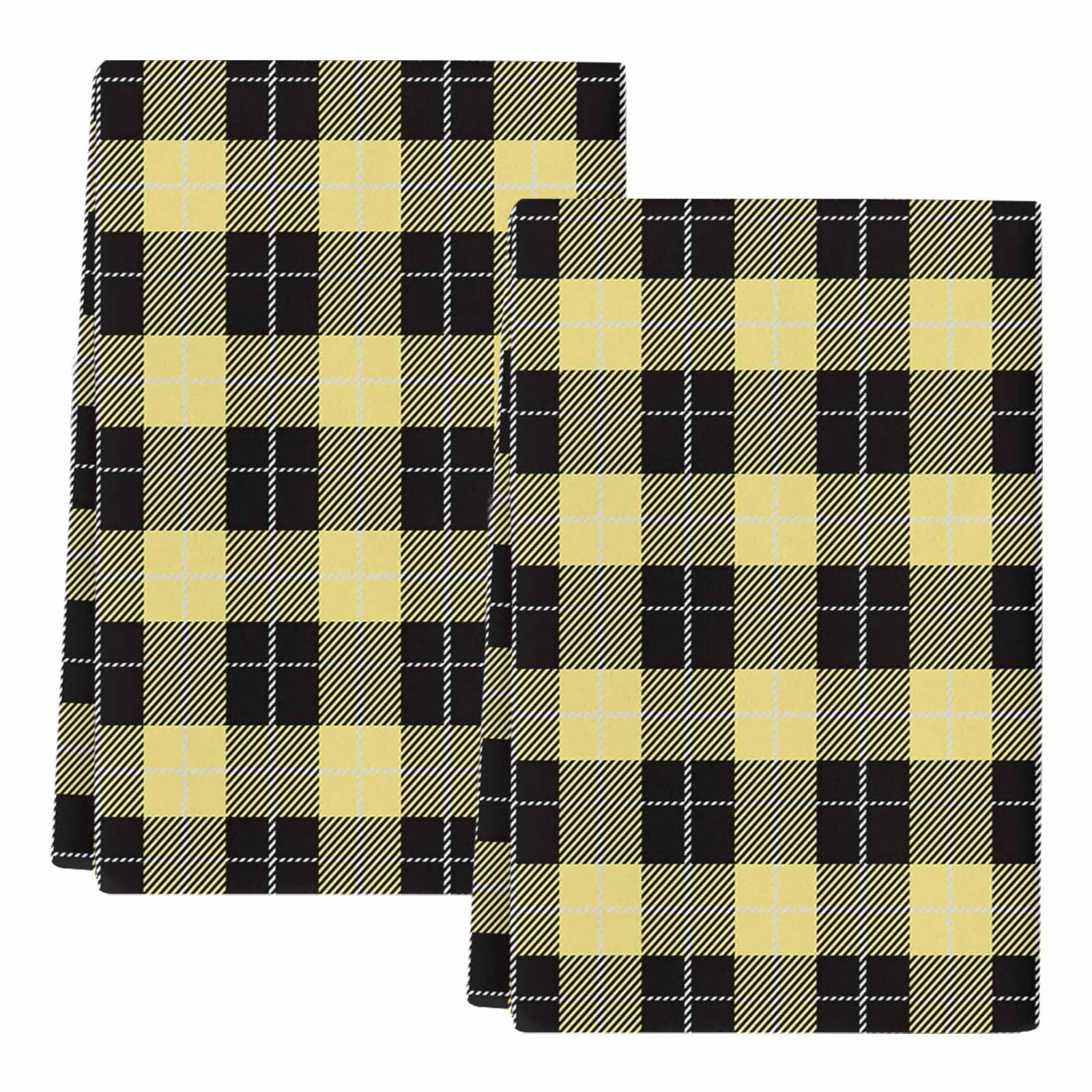 Dish Towels, Yellow Check Plaid Absorbent Kitchen Towels 2 PCS ...