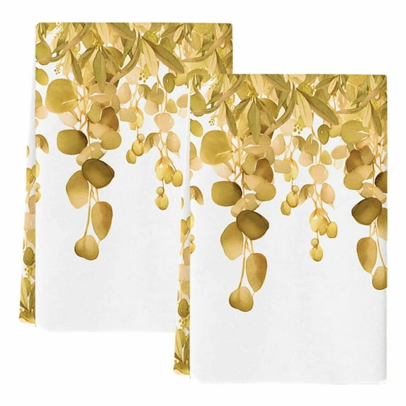 Dish Towels, Yellow Eucalyptus Leaves Absorbent Kitchen Towels 2 PCS ...